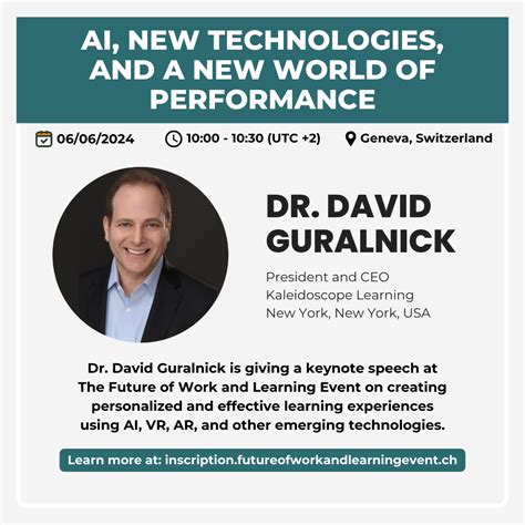 Dr David Guralnick To Deliver Keynote Address On The Future Of Work And Learning Event In