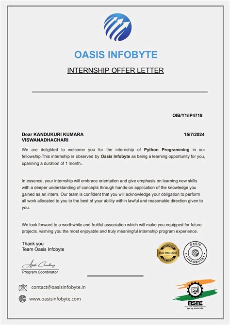 Internship Python Oasis Kandukuri Kumara Viswanadhachari
