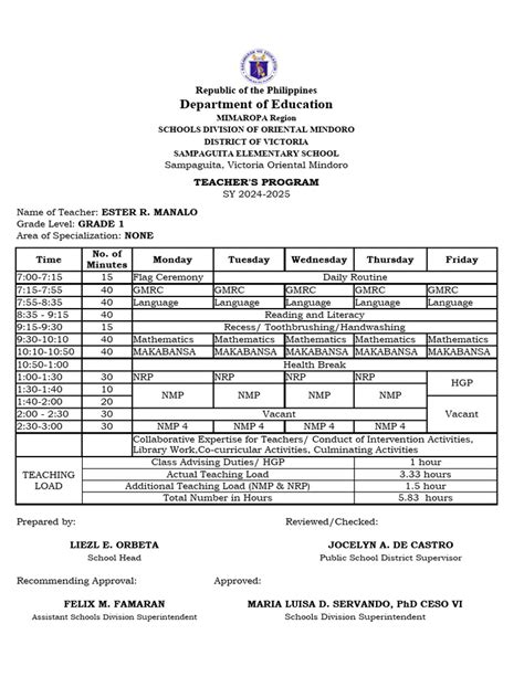 Final Ses Class And Teachers Program 2024 2025 Pdf