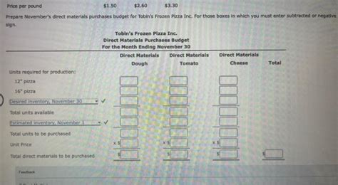 Solved Dinect Materials Purchases Budget Tobias Frozen