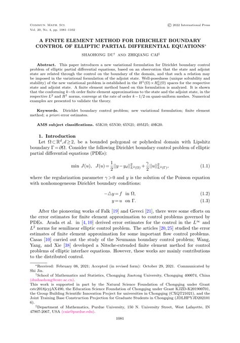 Pdf A Finite Element Method For Dirichlet Boundary Control Of Elliptic Partial Differential