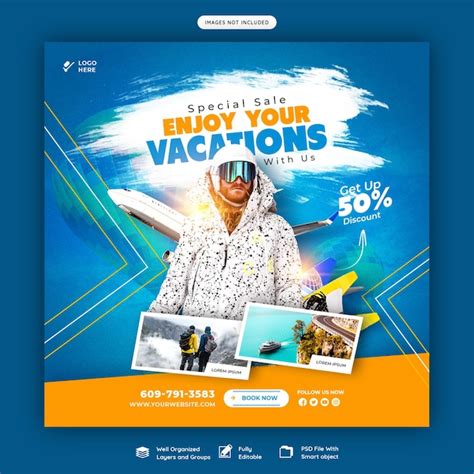 Publicación de instagram de viajes y turismo o plantilla de publicación