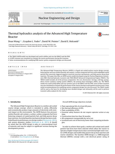 PDF Thermal Hydraulics Analysis Of The Advanced High Temperature Reactor