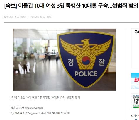 속보 이틀간 10대 여성 3명 폭행한 10대男 구속성범죄 혐의 유머움짤이슈 에펨코리아