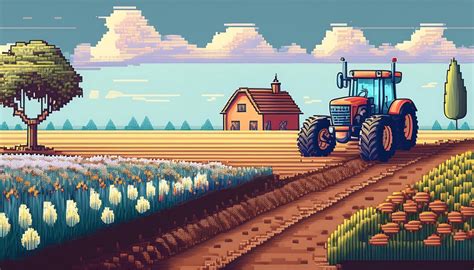 Golden Harvest Pixelated Field 16bit Pixel Art Scene Of A Ripe Farmers