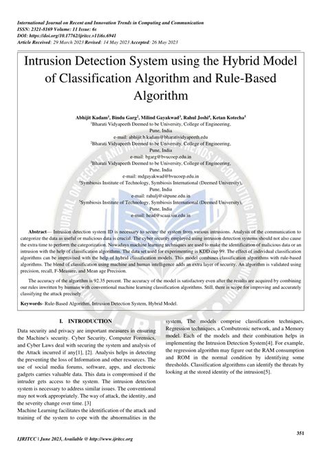 Pdf Intrusion Detection System Using The Hybrid Model Of