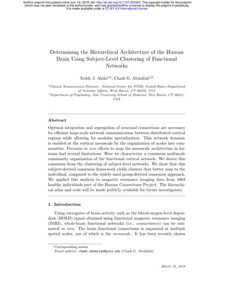 Pdf Determining The Hierarchical Architecture Of The Human Brain Using Subject Level