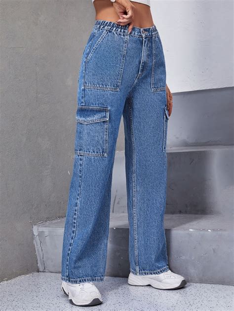 Flap Pocket Cargo Jeans Cargo Jeans Denim Women Jeans