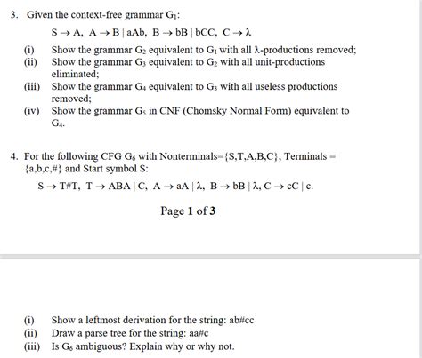 solved 3 given the context free grammar gı s → a a →