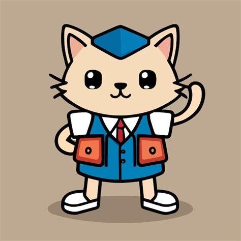 Mascote Fofo De Desenho Animado Plano Para Um Gato Um Uniforme Escolar Vetor Premium