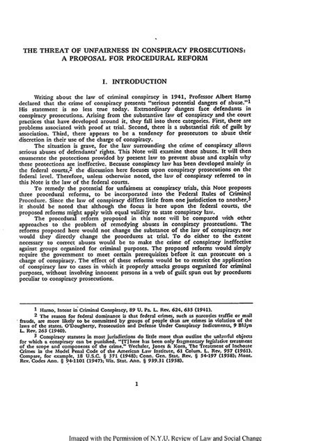 Elliot The Threat Of Unfairness In Conspiracy Prossecutions Pdf