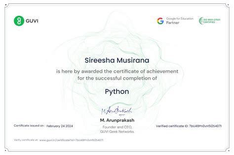 Finished Guvi Python Certification Sireesha Mvv Posted On The Topic
