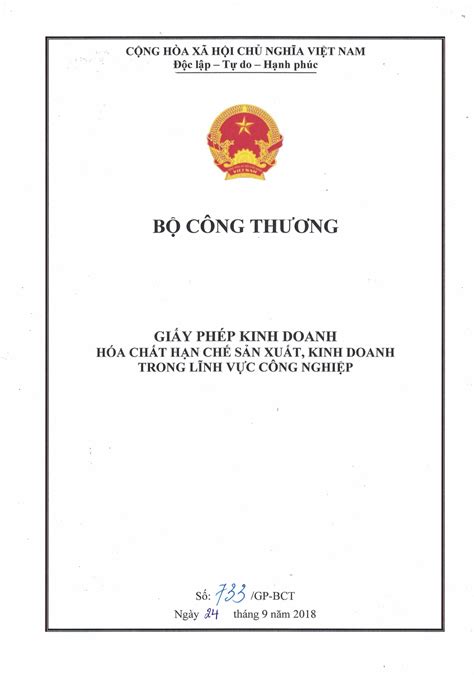 Gi Y Ph P Kinh Doanh Methanol Do B C Ng Th Ng C P Cho C Ng Ty Cp H A D U T Y Nam Vi T T Y