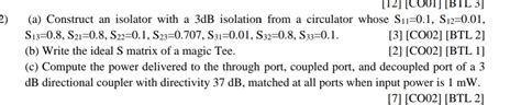 Solved A ﻿construct An Isolator With A 3 ﻿db Isolation