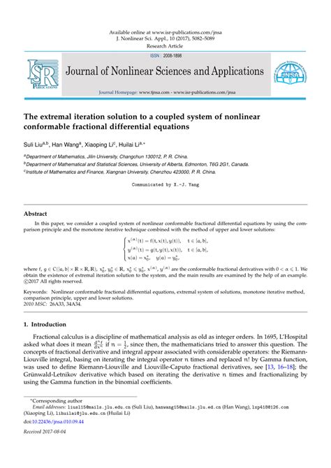 Pdf The Extremal Iteration Solution To A Coupled System Of Nonlinear