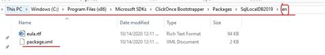 product xml and package xml files for non localdb sql server 2019