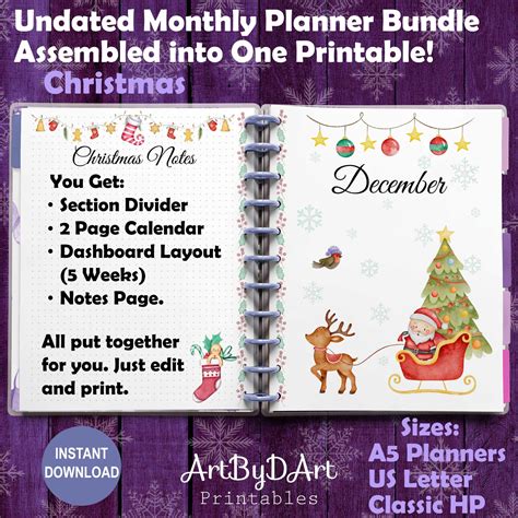 Editable Assembled Full Month Planner Bundle For A5 Us Letter And