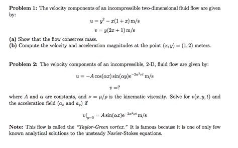 the velocity components of an incompressible