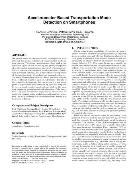 Pdf Accelerometer Based Transportation Mode Detection On · A