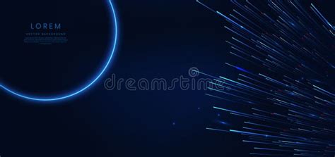 Abstract Technology Futuristic Glowing Blue Light Lines With High Speed Effect On Dark Blue