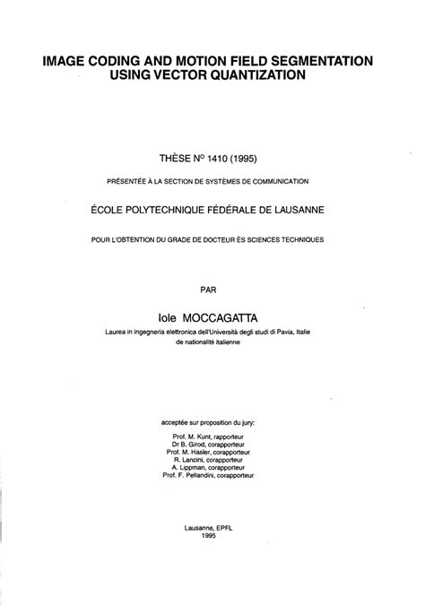 Pdf Image Coding And Motion Field Segmentation Using Vector Quantization