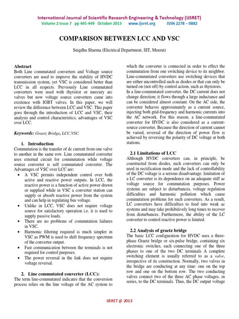 Comparison Between Lcc And Vsc Pdf High Voltage Direct Current
