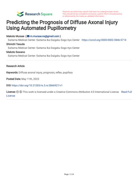 Pdf Predicting The Prognosis Of Diffuse Axonal Injury Using Automated