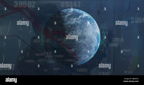 Rotating 3d Earth Globe Floating In Virtual Dashboard Numeric Overlays