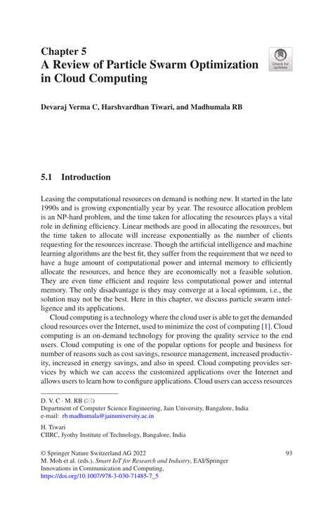 pdf a review of particle swarm optimization in cloud computing