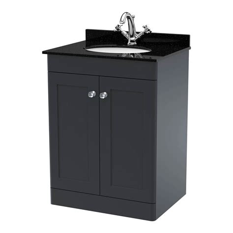 Nuie Classique 600mm Floor Standing 2 Door Vanity Unit And Round Black