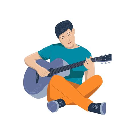 Premium Vector Young Man Playing The Guitar Sitting On Floor