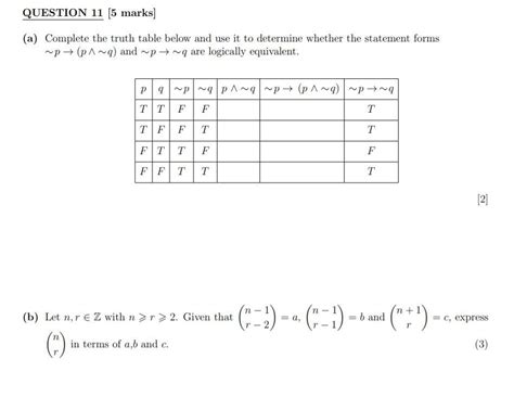Solved QUESTION Marks A Complete The Truth Table Chegg