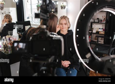 Woman Make Makeup For Attractive Blond Hair Woman In Studio Video Of
