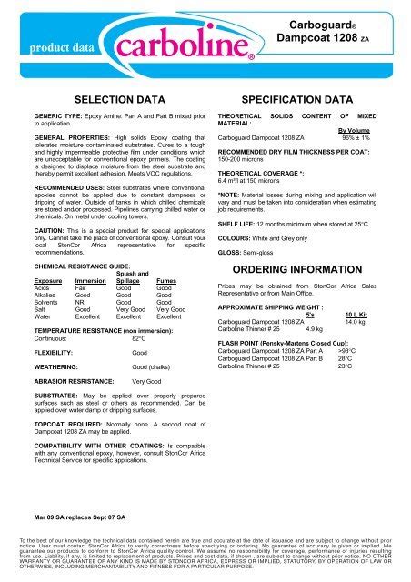 Product Data Stoncor Africa