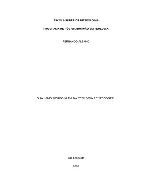 Dualismo Corpo Alma Na Teologia Pentecostal
