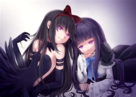 Safebooru 2girls Akemi Homura Akuma Homura Black Hair Blue Hair