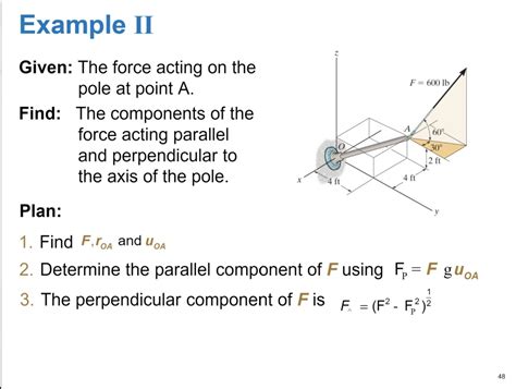Example II Given The Force Acting On The Pole At Point A Find The Components Of The Force