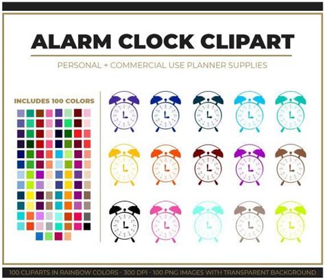 100 Alarm Clock Clipart Rainbow Alarm Clock Planner Stickers Etsy R