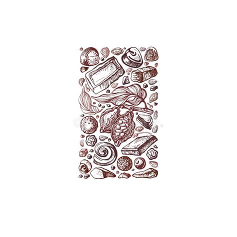 Chocolate Sweet With Cocoa Fruit Vector Background Stock Vector
