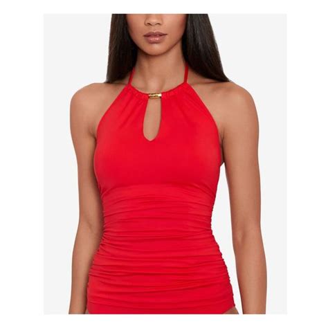 Lauren Ralph Lauren Swim Lauren Ralph Lauren Womens Red Tummy Control Tie Tankini Swimsuit