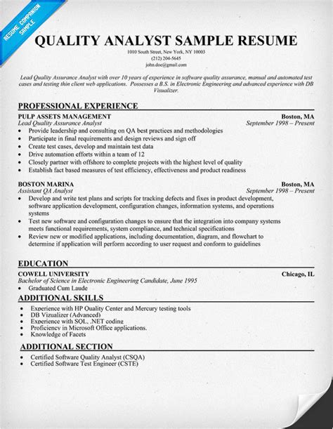 Qa Analyst Resume Sample Resume Format Qa Analyst Resume Samples Williamson Ga Us