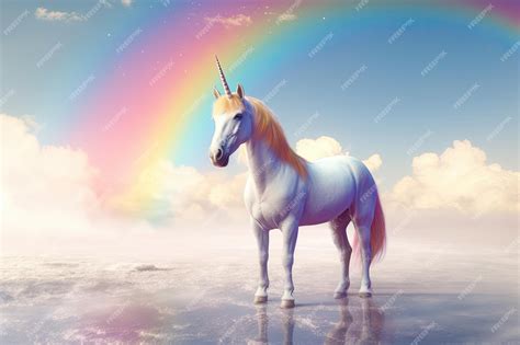 Premium Ai Image Rainbow Background With Winged Cute Unicorn With Stars Generative Ai