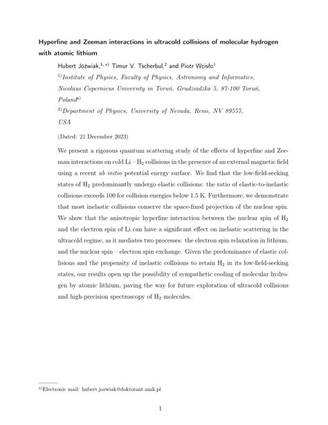 Pdf Hyperfine And Zeeman Interactions In Ultracold Collisions Of Molecular Hydrogen With