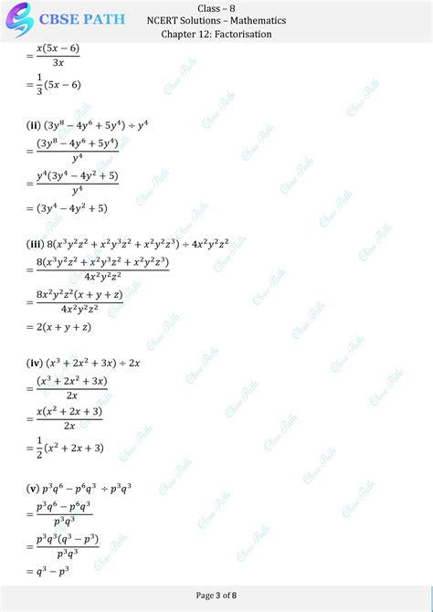 Ncert Solutions For Class 8 Maths Exercise 12 3 Factorisation Cbse Path