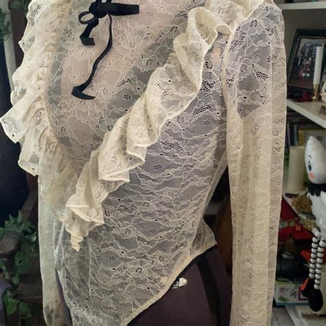 Dollskill Victorian Gothic Bodysuit Cream Lace Depop