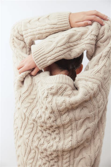 Wool Blend Cable Knit Jumper Light Beige Ladies Handm Gb