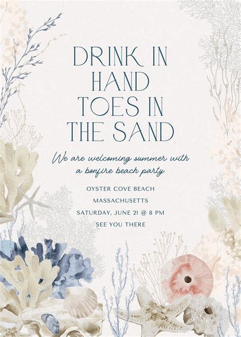 Shell Sketches Printable Party Invitation Free Greetings Island