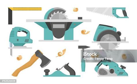 목공 도구 만화 나무 산업 장비 목재 도끼 퍼즐 및 톱 평면 벡터 일러스트 레이 션 세트 목재 작업 도구 컬렉션 가정 생활에 대한 스톡 벡터 아트 및 기타 이미지 Istock