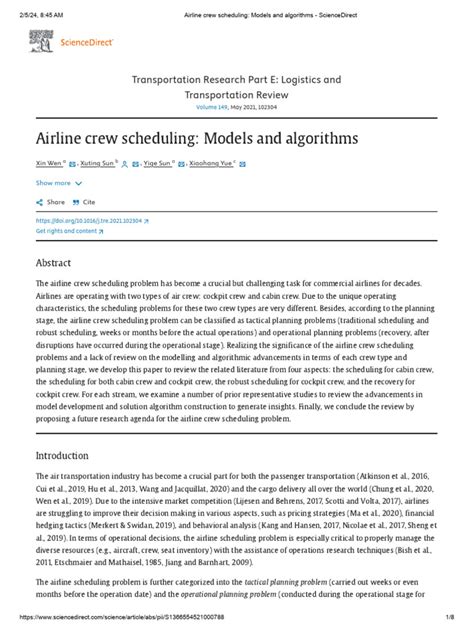 Airline Crew Scheduling Models And Algorithms Sciencedirect Pdf