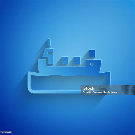 파란색 배경에 격리 된 유조선 선 아이콘을 잘라 용지 종이 아트 스타일 벡터 3차원 형태에 대한 스톡 벡터 아트 및 기타 이미지 3차원 형태 가솔린 그림자 Istock